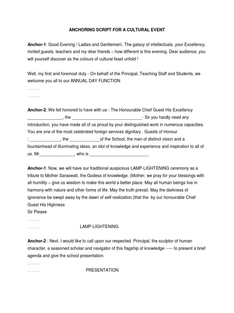 Anchoring Script For A Cultural Event | PDF | Dances