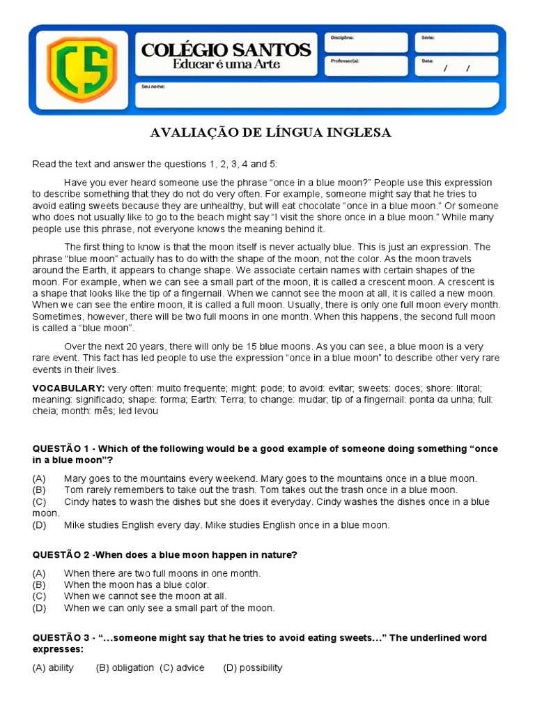 2 Ava Ingl 9 Ano | PDF | Moon
