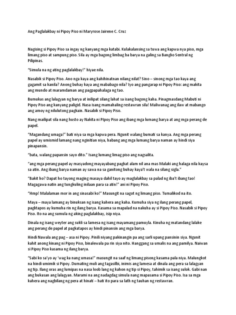 Ang Paglalakbay Ni Pipoy Piso | PDF