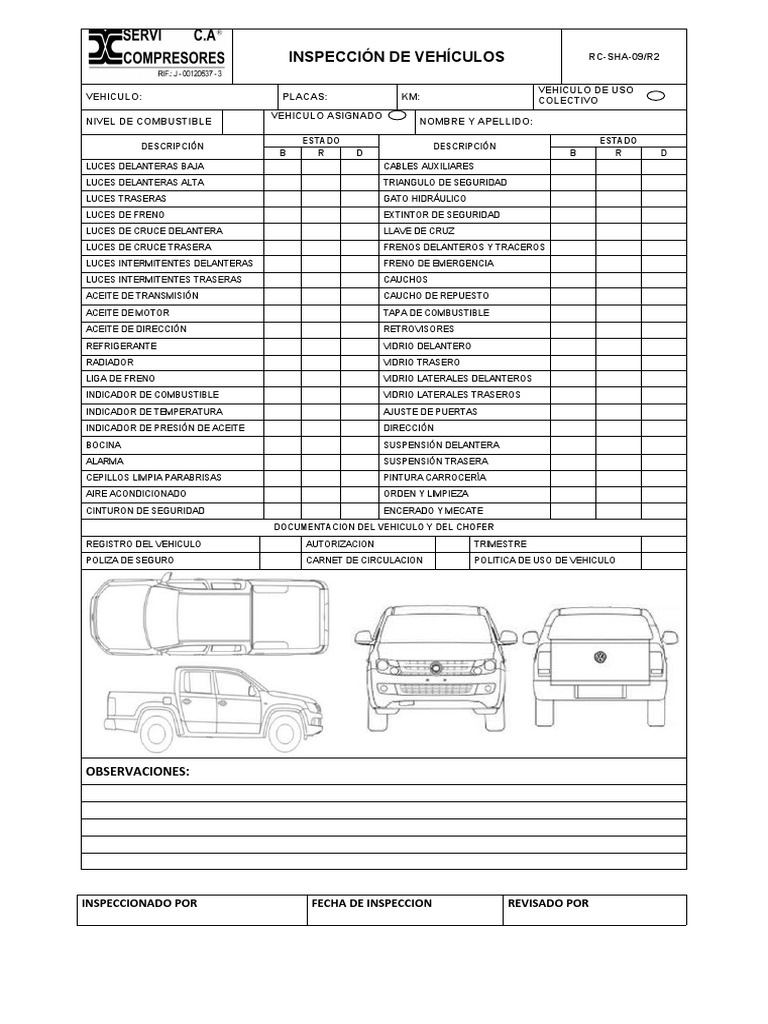 Formato de Inspección de Vehículos | PDF | Vehículos de ruedas ...
