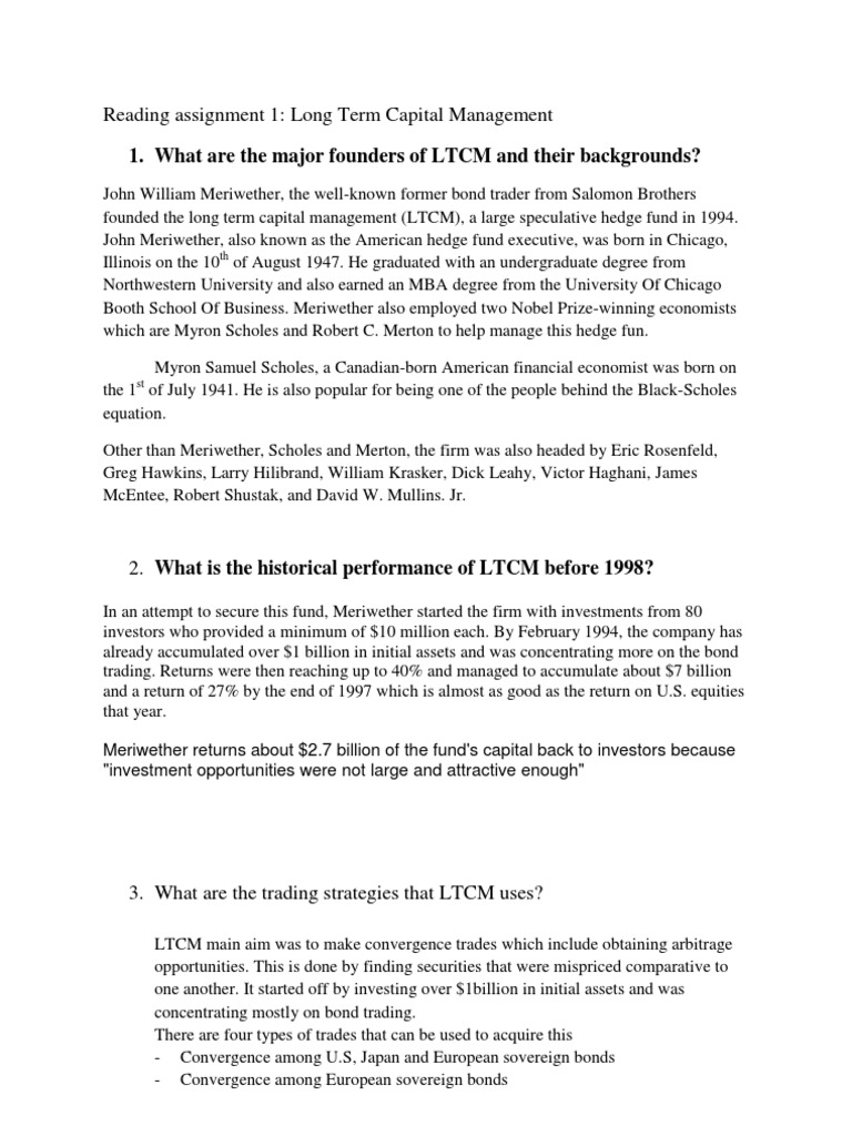 What Are The Major Founders of LTCM and Their Backgrounds? | PDF | Long Term Capital Management ...