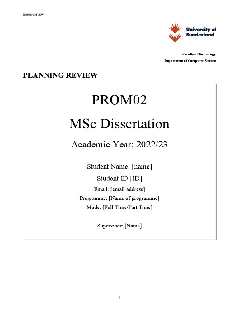 MSc Dissertation Planning Review Guide | PDF | Evaluation | Science