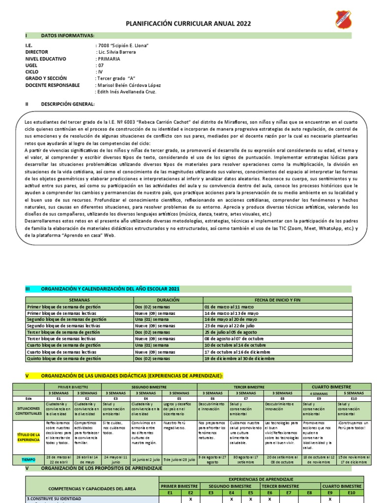 Planificación Anual Segundo Grado 2021-1 | PDF