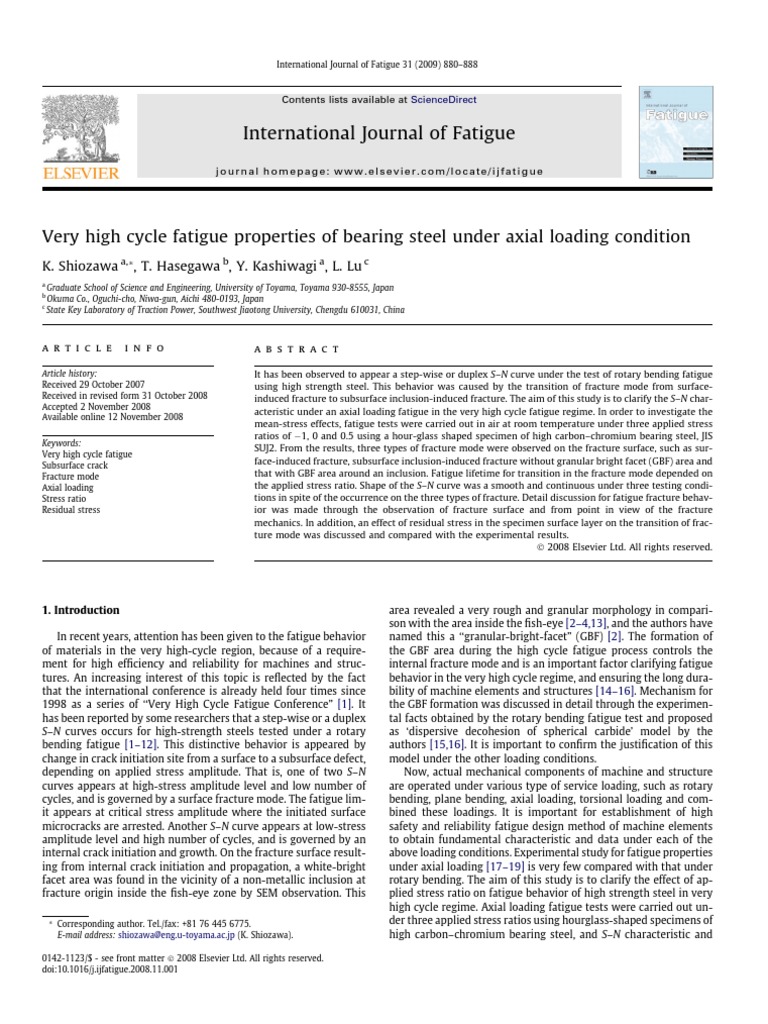 Very High Cycle Fatigue Properties of Bearing Steel Under Axial Loading ...