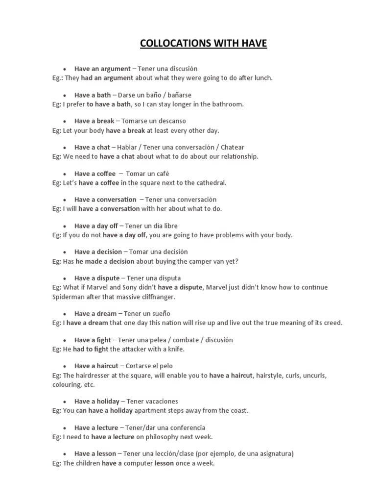 Collocations With Have | PDF