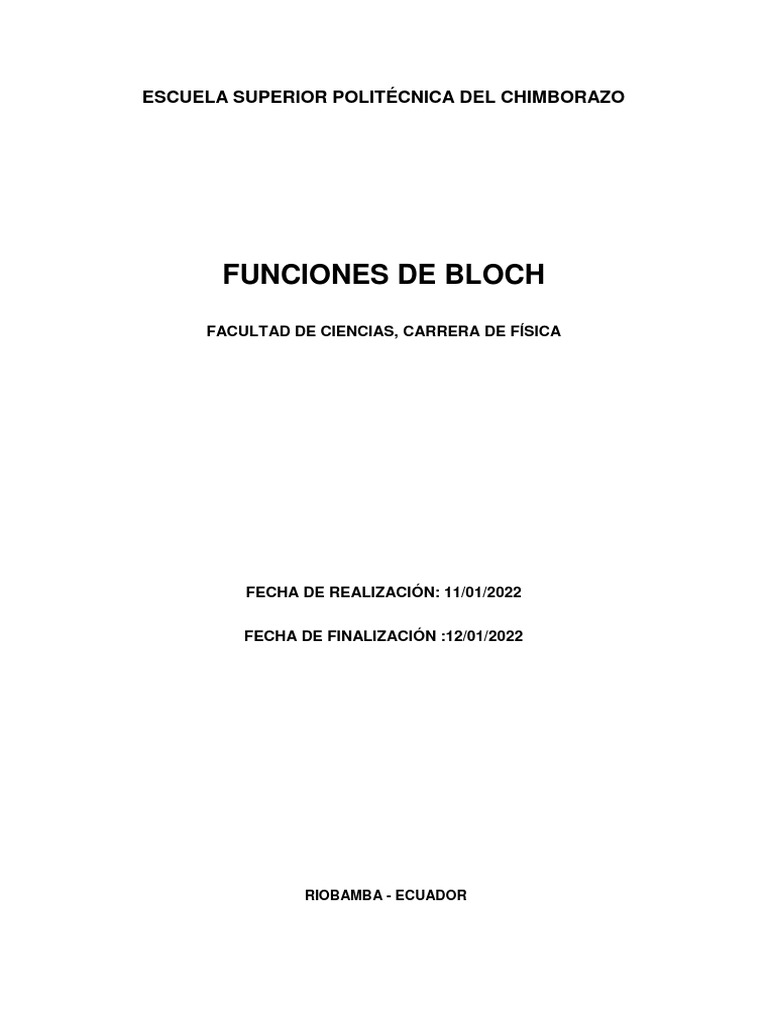 Doumento - Funciones de Bloch | PDF | Electrón | Mecánica cuántica