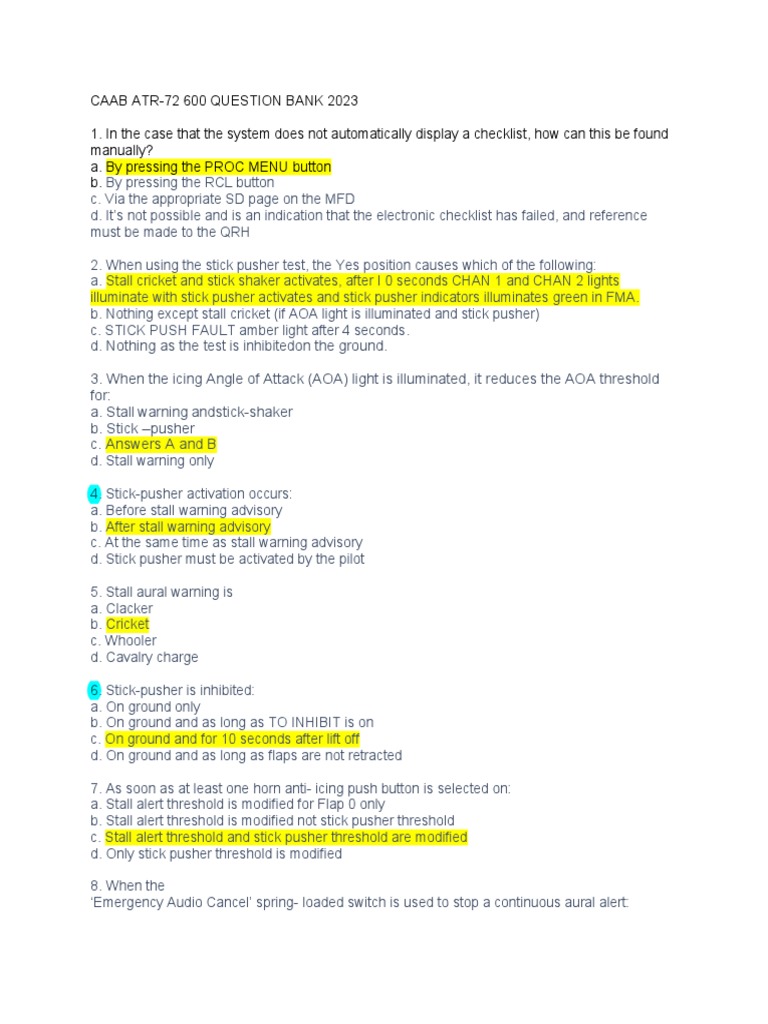 CAAB ATR-72 600 Question Bank 2023 | PDF | Flight Control Surfaces ...
