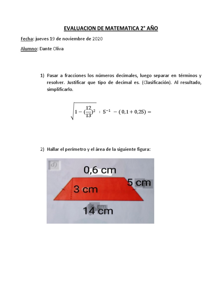 Evaluacion de Matematica 2 | PDF