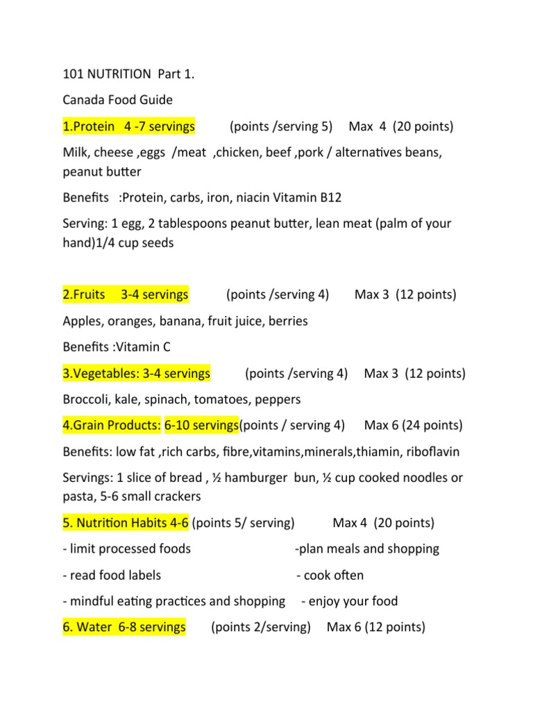 101 Nutrition Part 1 Canada Food Guide | PDF