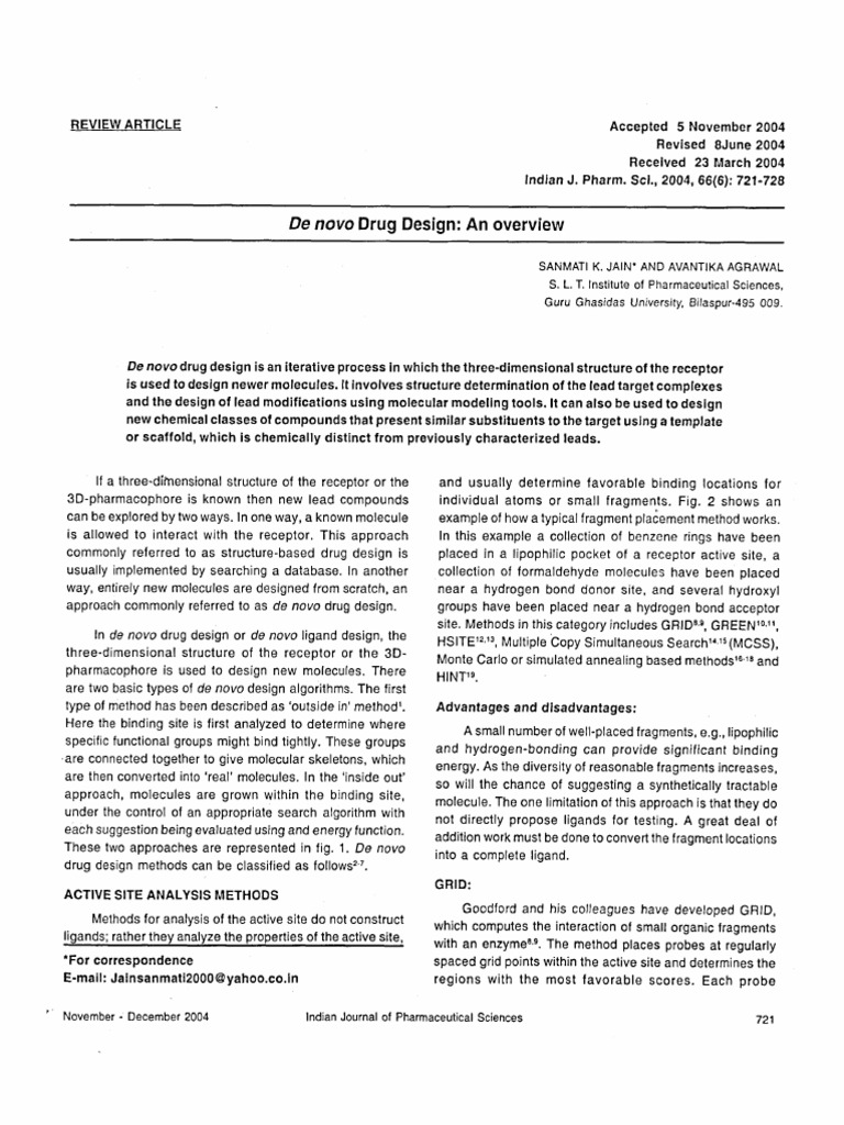 De Novo Drug Design An Overview | PDF