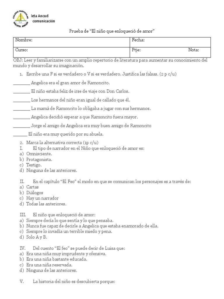 Prueba de El Niño Que Enloqueció de Amor | PDF