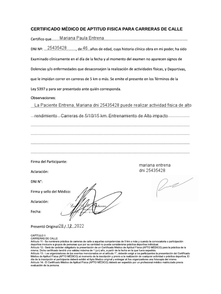 Apto Fisico Club de Corredores-Dic 2022 | PDF