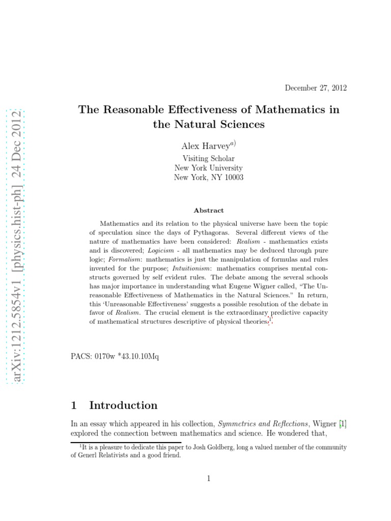 The Reasonable Effectiveness of Mathematics in The Natural Sciences ...