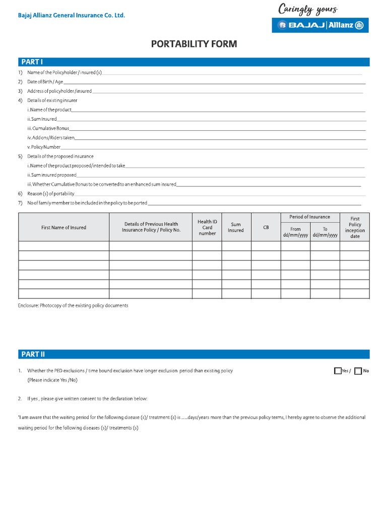 Portability Form | PDF