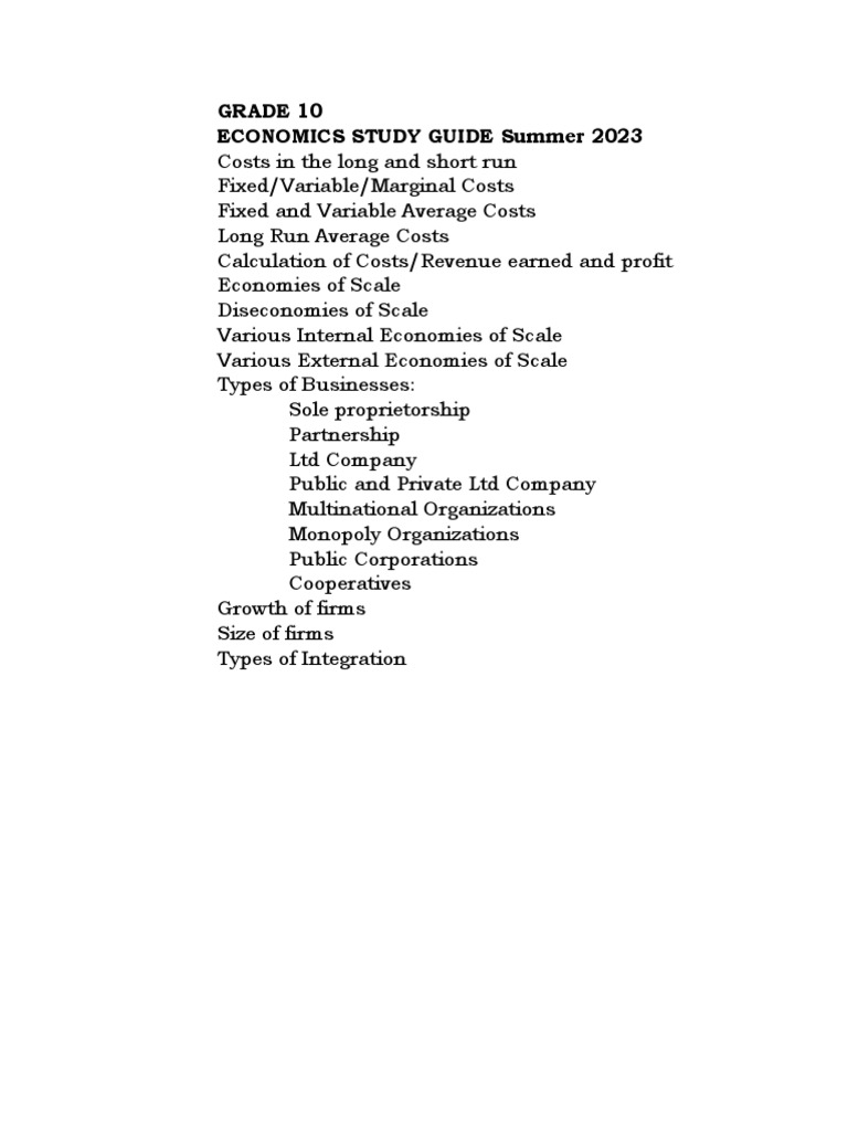Grade 10 Economics Study Guide 2023 | PDF | Business