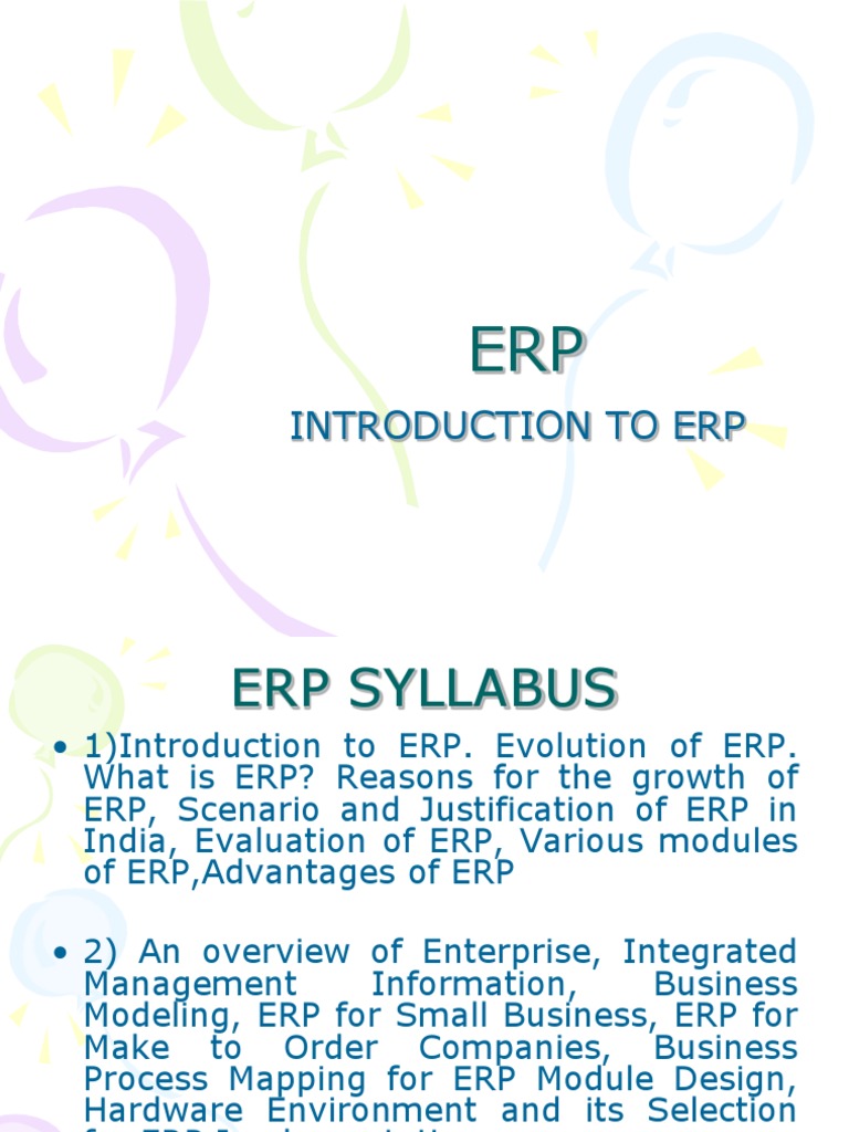 Introduction to ERP Systems Overview | PDF