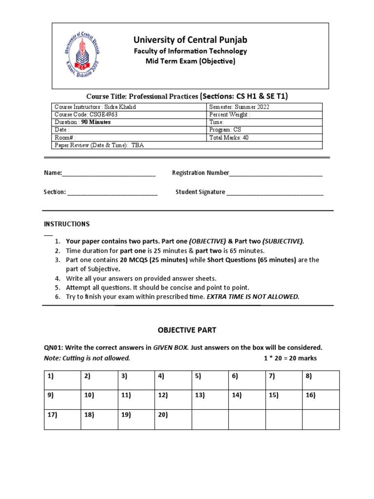 PP Mid Exam Objective Summer 2022 | PDF | Morality | Data