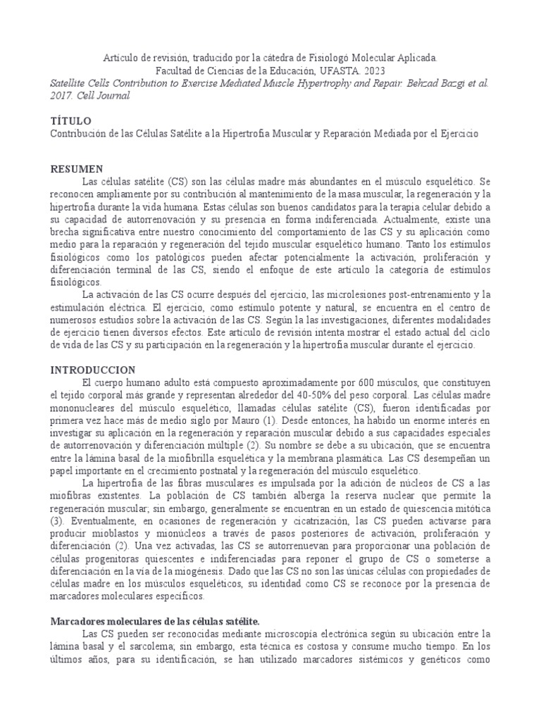Contribución de Las Células Satélite A La Hipertrofia Muscular y ...