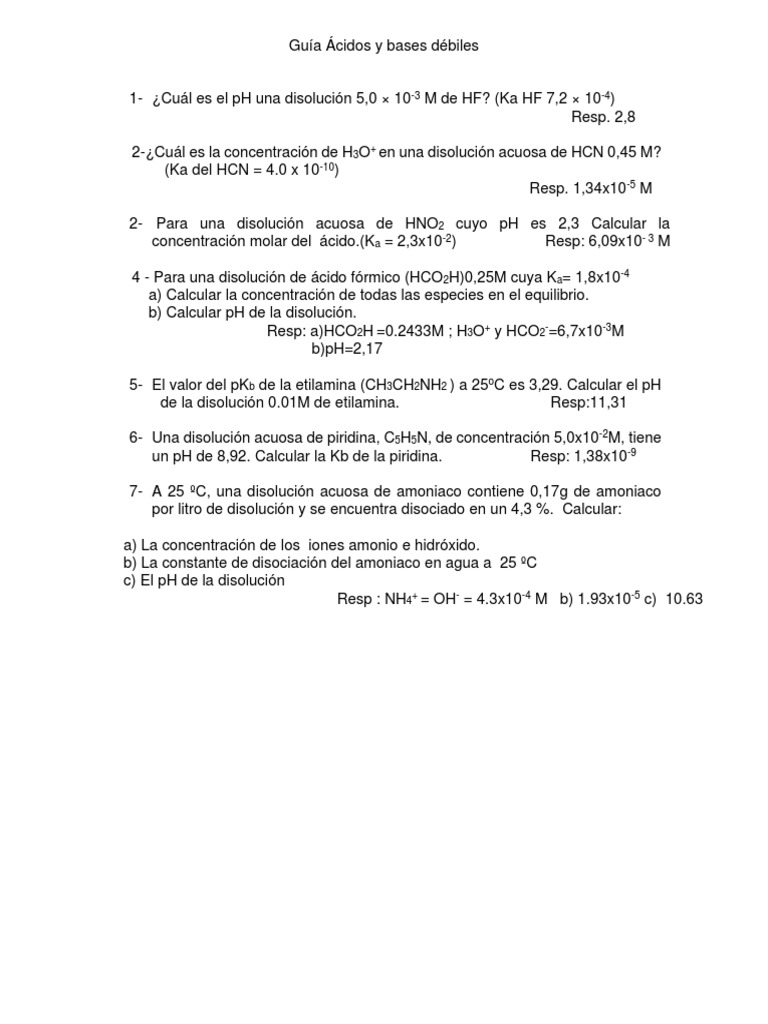 Guía Ácidos y Bases Débiles | PDF