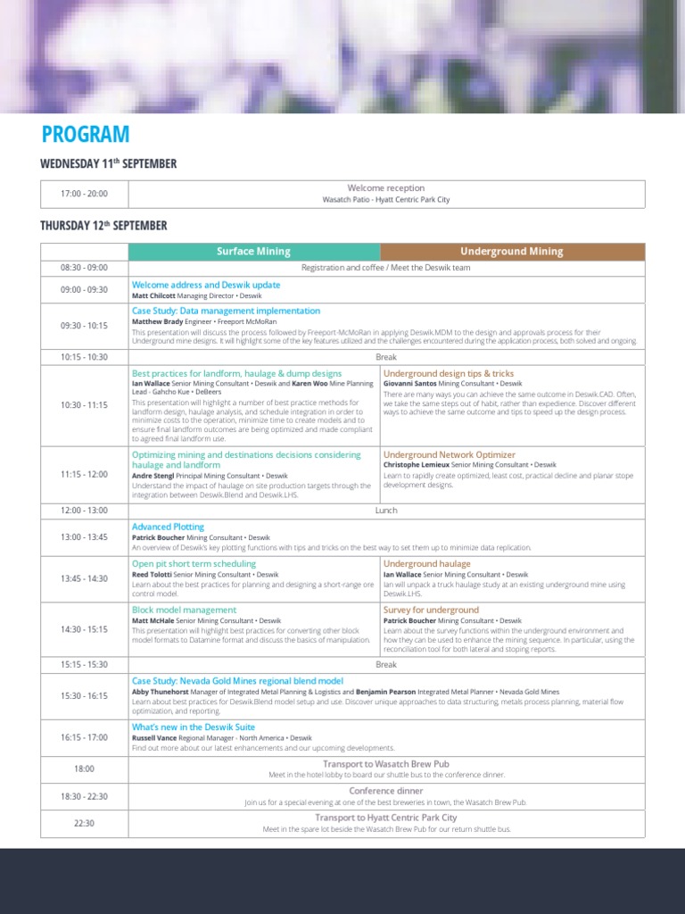 Deswik North America User Conference Program Web2 | PDF