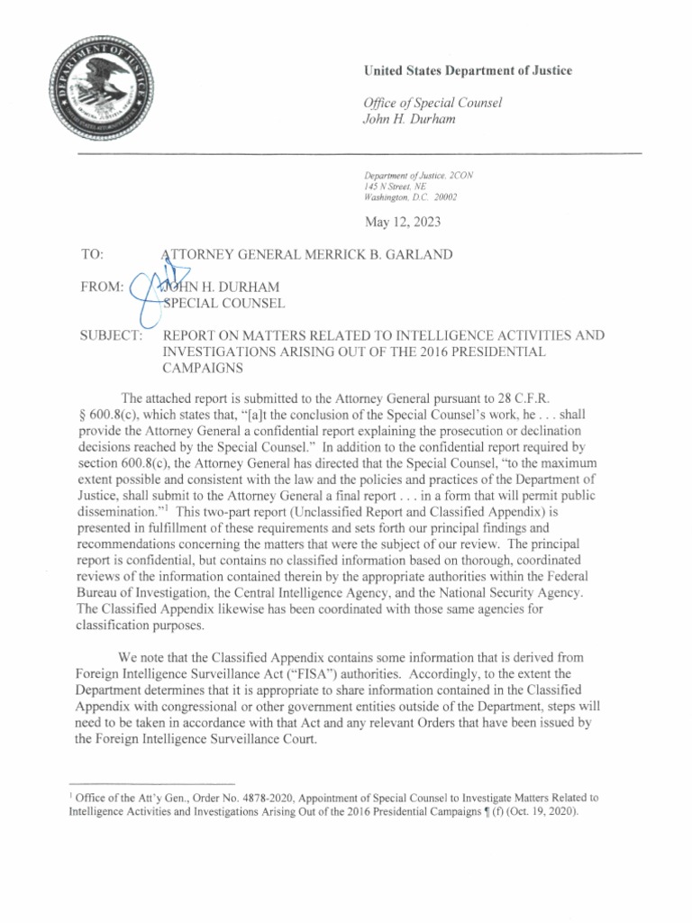 Durham Report on 2016 Campaign Investigations | PDF | National Security ...