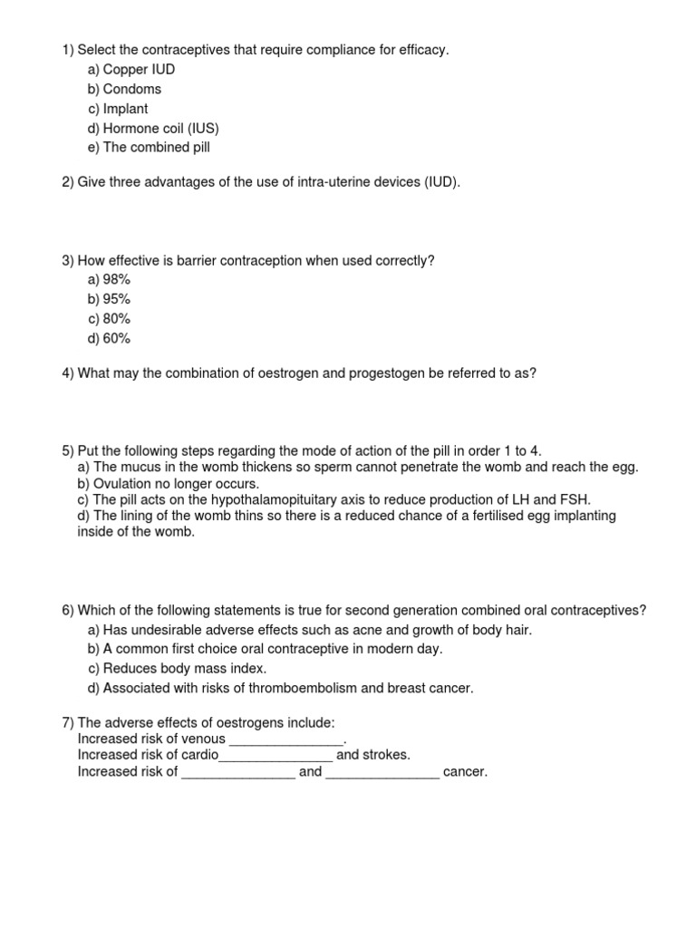 Contraceptives and HRT Questions | PDF | Combined Oral Contraceptive ...