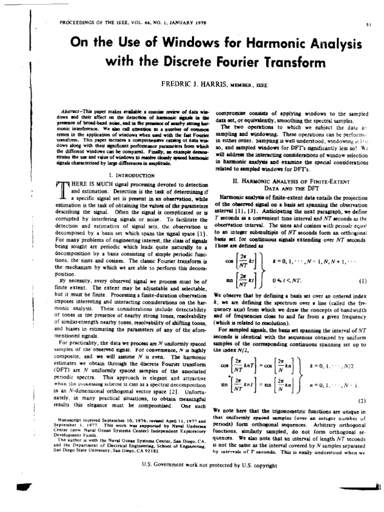 On the Use of Windows for Harmonic Analysis with the Discrete Fourier Transform (DFT | PDF ...