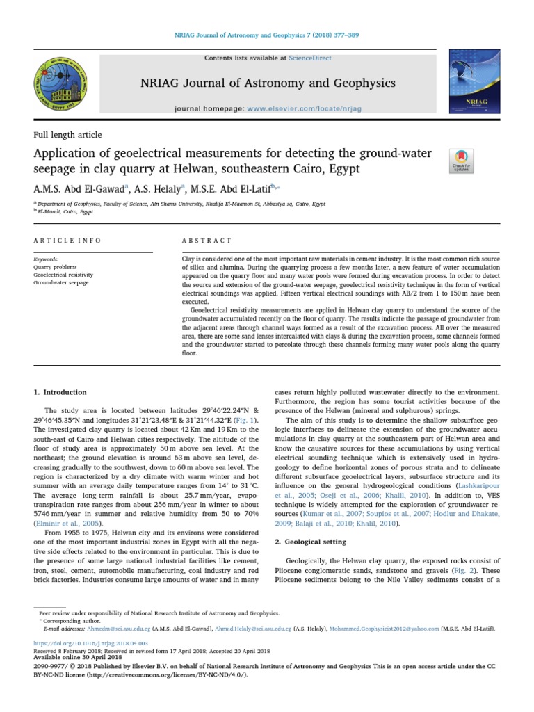 Application Of Geoelectrical Measurments For Detecting The Ground Water Seepage Clay Quarry Al