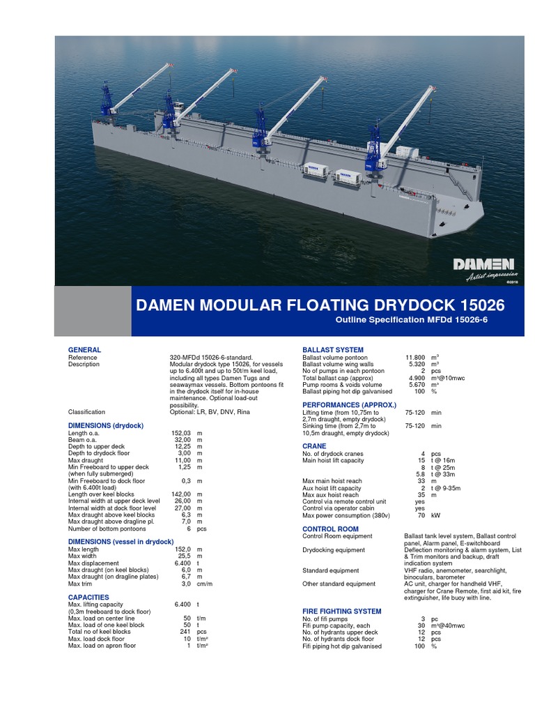 Modular Floating Drydock 15026: Outline Specification for a 152 Meter Drydock Capable of Lifting ...