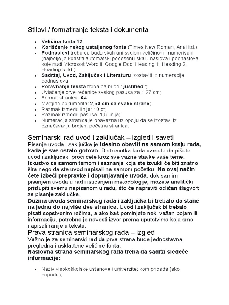 Upustvo Za Seminarski | PDF