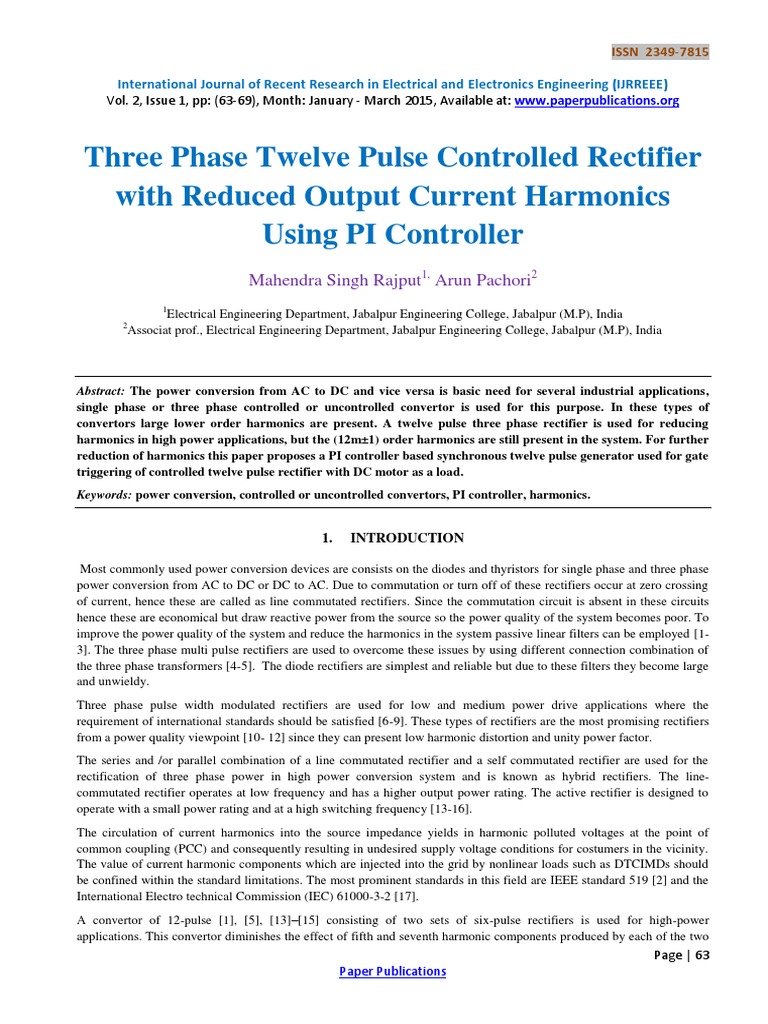 Three Phase Twelve Pulse Controlled Rectifier With Reduced Output ...