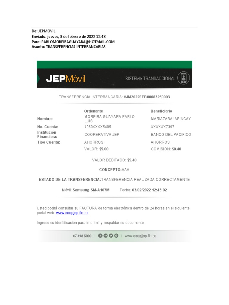 De: Jepmovil Enviado: Jueves, 3 de Febrero de 2022 12:43 Asunto: Transferencias Interbancarias | PDF