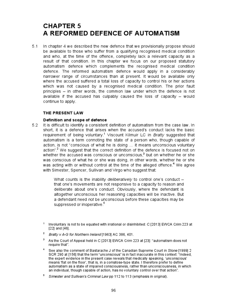 Reforming the Defence of Automatism | PDF | Mens Rea | Insanity Defense