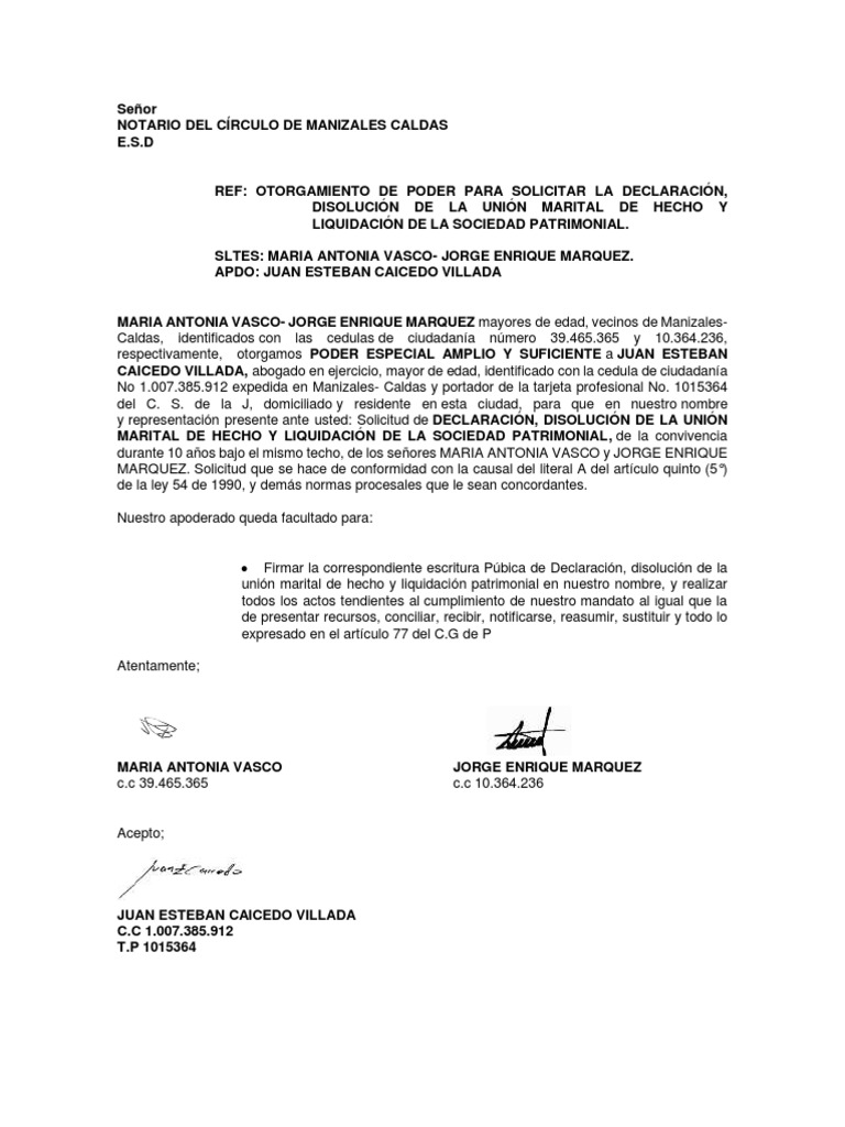 Poder Unión Marital de Hecho | PDF