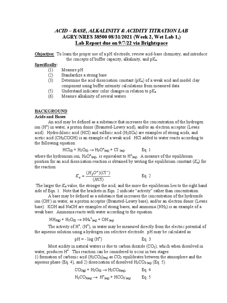 Week 2 - Acid-Base Alkalinity Acidity Titration Lab Fall 2022 2 | PDF | Ph | Acid