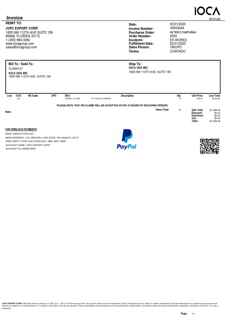 1306 Sales - Invoice 00003444 | PDF | Invoice | Money