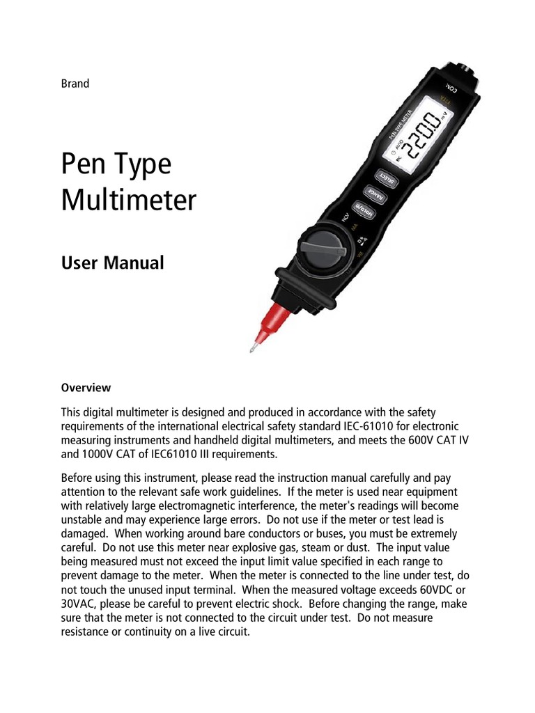Comprehensive User Manual for a Digital Multimeter Covering All ...