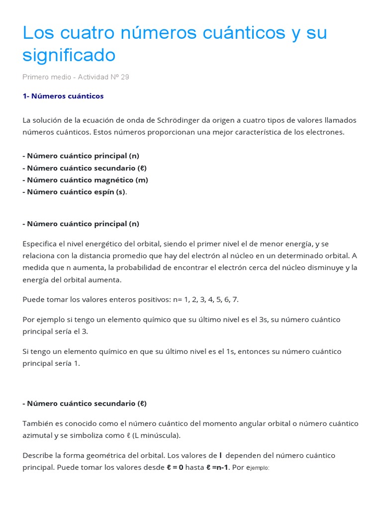 Los Cuatro Números Cuánticos y Su Significado | PDF