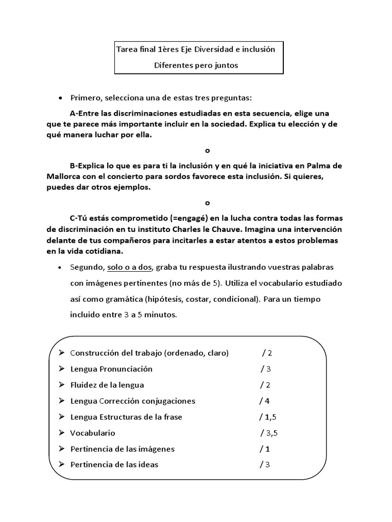 Tarea-final-1%C3%A8res-Eje-Diversidad-e-inclusi%C3%B3n-grille | PDF
