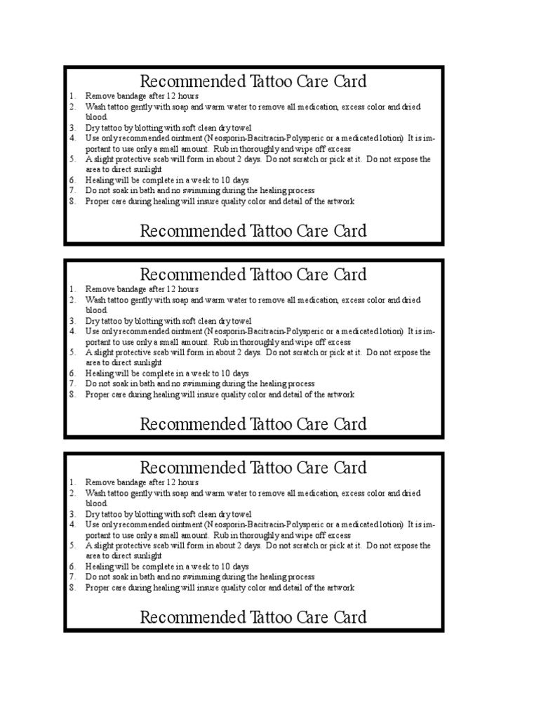 Tattoo Care Cards | PDF