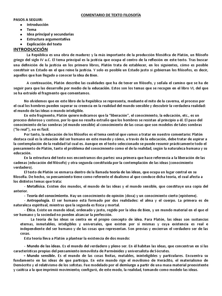 Comentario de Texto Filosofía | PDF | Platón | Conocimiento
