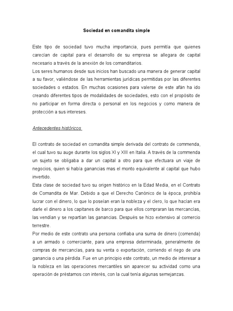 Sociedad-En-Comandita-Simple 1 | PDF | Sociedad de responsabilidad limitada | Sociedad