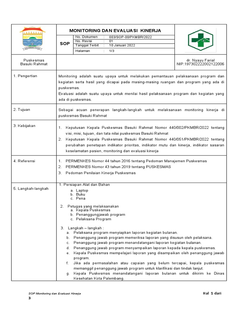 1.1.5.1 Sop Monitoring | PDF