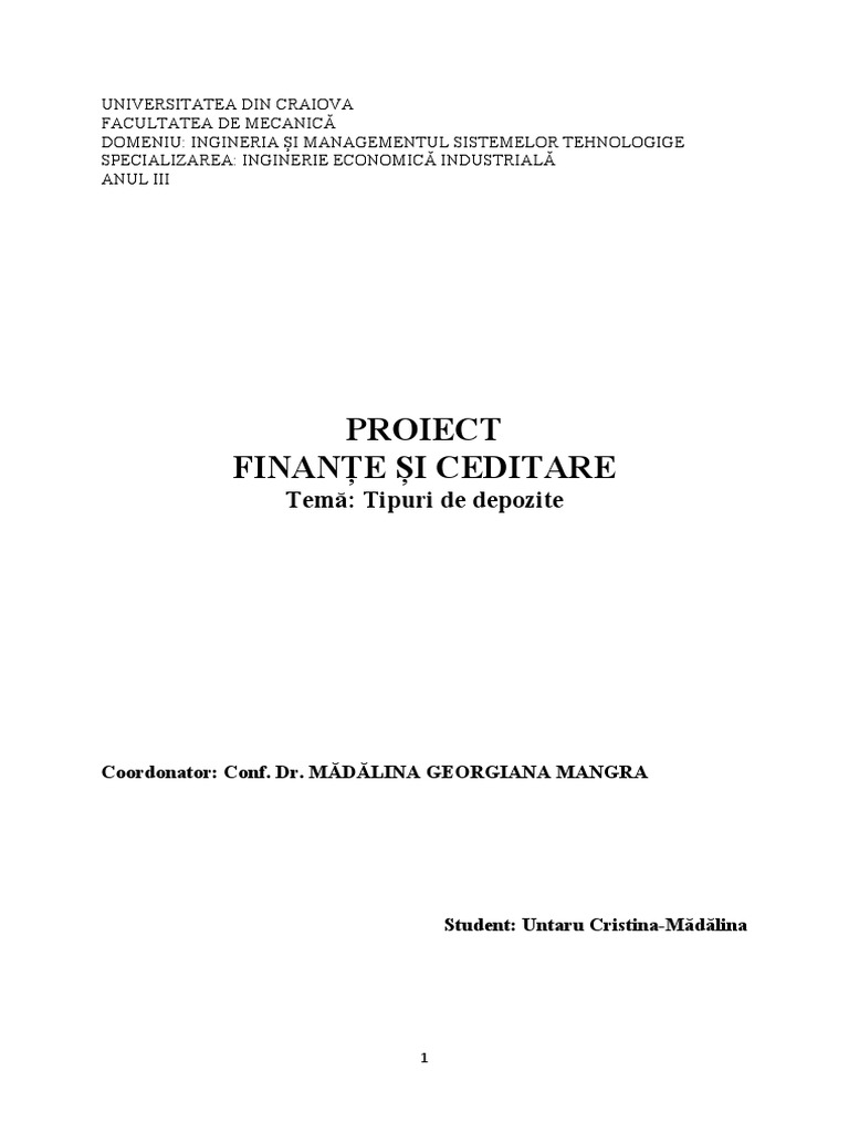 Proiect Tipuri de Depozite Untaru Cristina IEI III | PDF