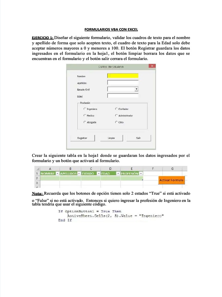 Formularios VBA en Excel: Ejercicios Prácticos | PDF