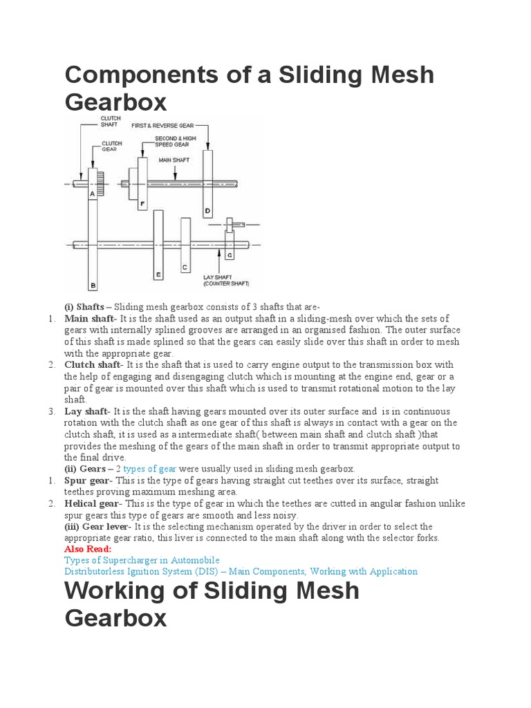 Sliding Mesh Gearbox Components & Operation | PDF | Gear | Manual ...
