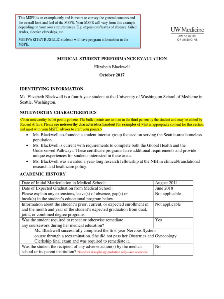 MSPE Example File 2018 | PDF | Medical School | Health Care