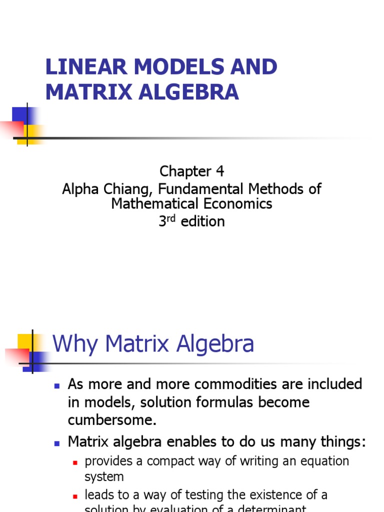 Matrix Algebra in Economic Models | PDF | Matrix (Mathematics) | System ...