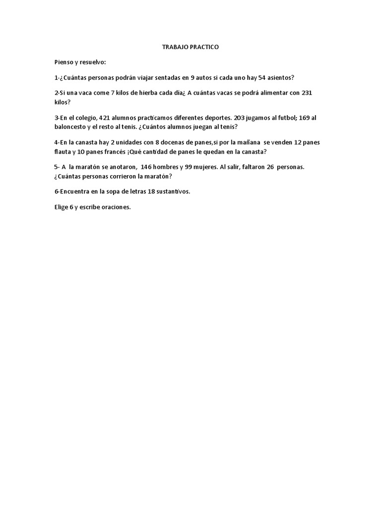 TRABAJO PRACTICO 5° Grado | PDF