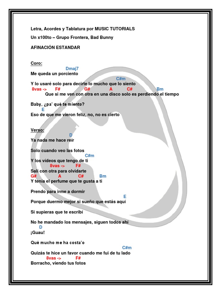 Un X100to Grupo Frontera Bad Bunny Letra y Acordes by MUSICTUTORIALS | PDF